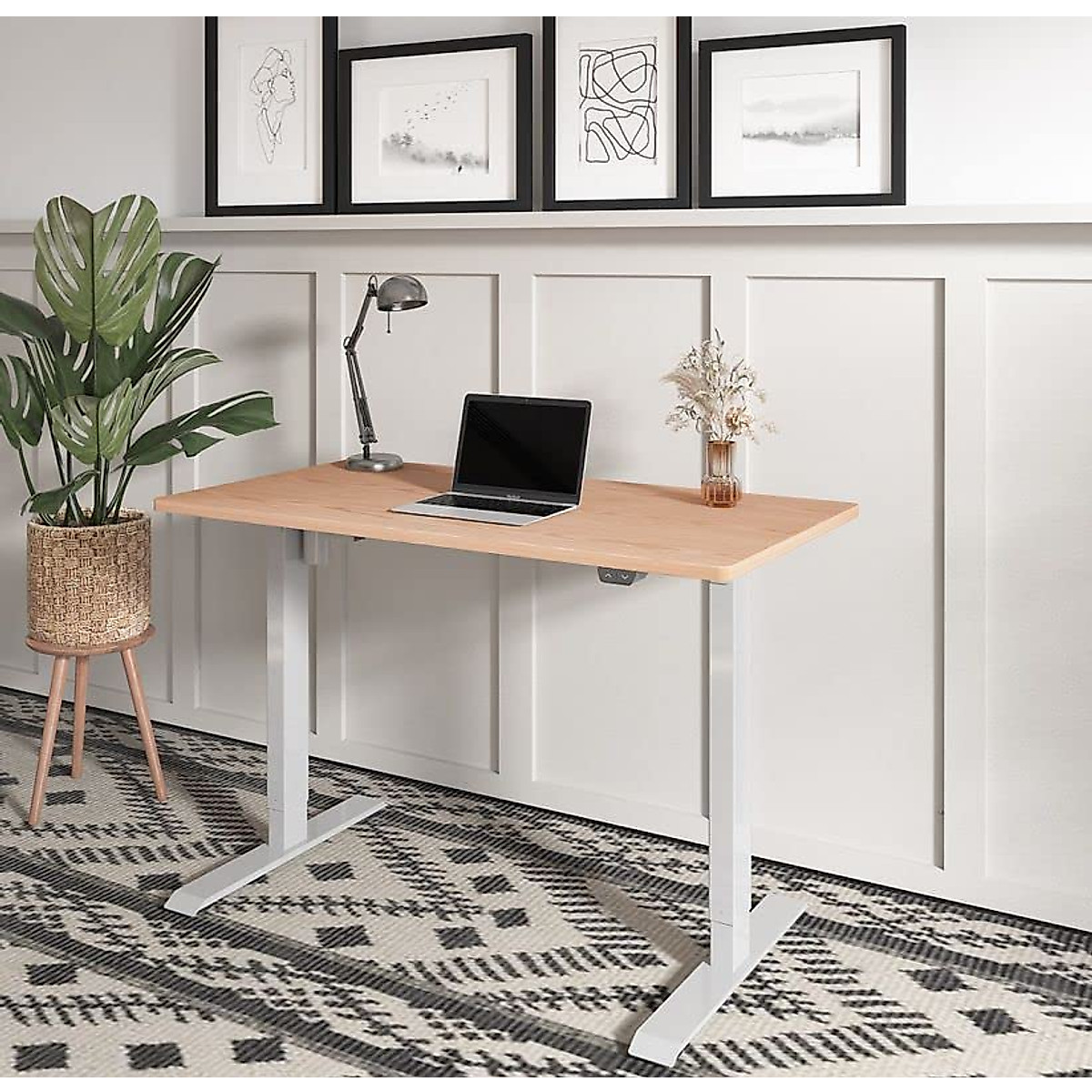 FLEXISPOT EC1 Height Adjustable Desk 55 x 28 inch Electric Standing Desk Whole-Piece Desk Board Stand Up Desk for Home Office (Gray Frame + 55" Natural Top)