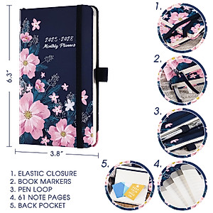 2023-2025 Pocket Planner/Calendar - 3 Year Monthly Planner from Jan 2023 - Dec 2025, 6.3" x 3.8", 2023-2025 Monthly Planner with 61 Notes Pages, Inner Pocket, Pen Loop, Elastic Closure