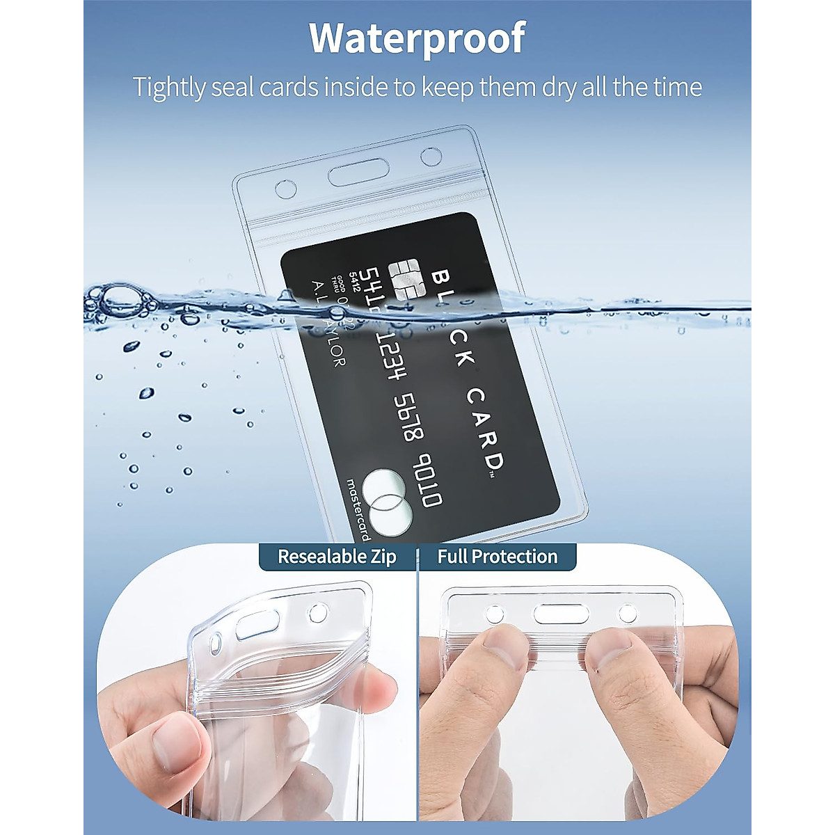 Pawfly 6 Pack Vertical ID Card Badge Holder Waterproof Clear Card Sleeve Case Cover Heavy Duty Card Protector Pouch with Resealable Zip for Proximity Key Card Driver’s License and Credit Card