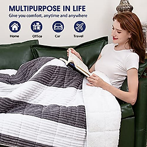 yescool Sherpa Weighted Blanket Twin Size for Adults (48x72 inch, 15 lbs), Soft Fuzzy Fleece Weighted Blanket, Cozy Plush Heavy Blanket Throw for Couch Sofa with Glass Beads, Grey