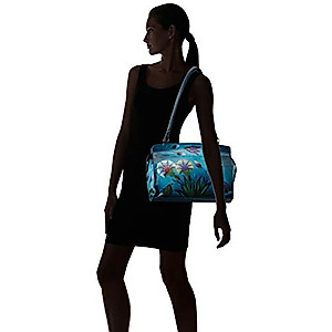 Anna by Anuschka Genuineleatherlarge Satchel Shoulder Bag Hand-Painted Original Artwork, Turkish Garden Denim