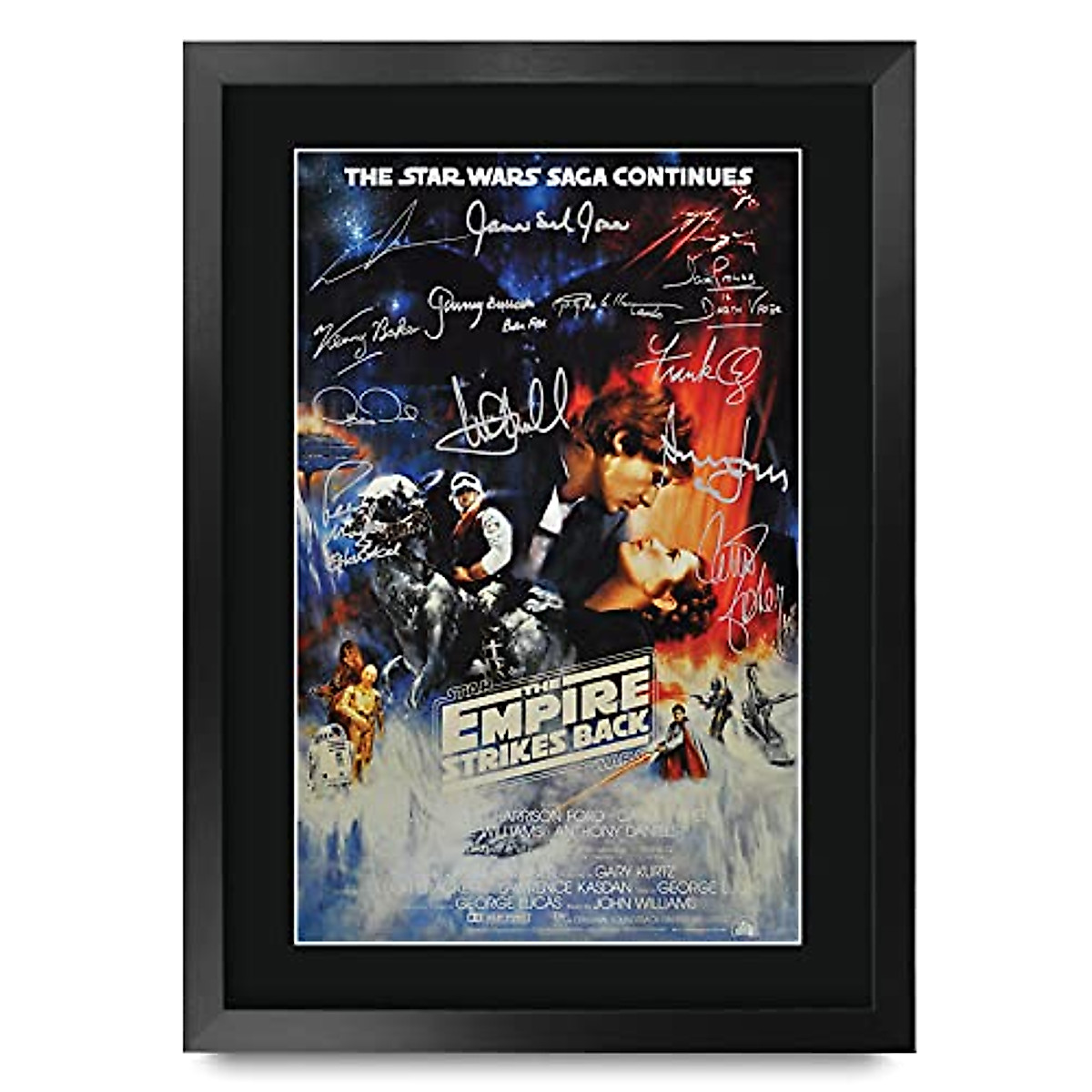 HWC Trading Star Wars - The Empire Strikes Back Movie Poster Cast Signed 16 x 12 inch Framed Gift Printed Autograph Film Print Photo Picture Display - 16" x 12" Framed