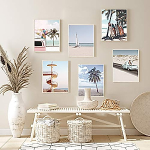 9 Pieces Beach Wall Art Prints Ocean Beach Décor Nautical Themed Posters Teens Girls Bedroom Decor, 8 x 10 Inch, Beach Wall Art Decoration for Men and Women Living room Bedroom