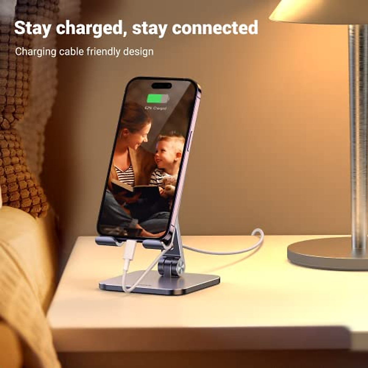 UGREEN Phone Stand Desk Cell Phone Holder Stand Stable Angle Adjustable Foldable Office Tabletop Aluminum Compatible with iPhone 14 Pro Max Plus 13 Pro Max 12 11 Samsung Galaxy S23 Ultra, 7.9 in