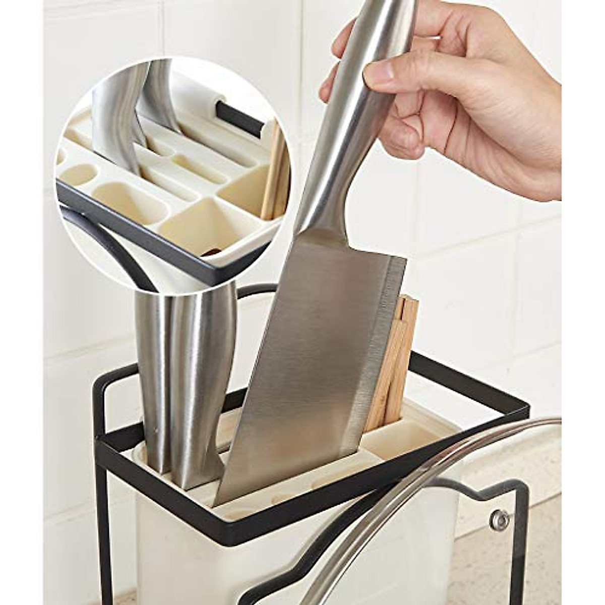 DRNKS Pot Rack Sitting Kitchen Cutting Board Chopping Board Rack Free Punching Multifunctional Cutting Board Lid Storage Rack Applicable to kitchen stove