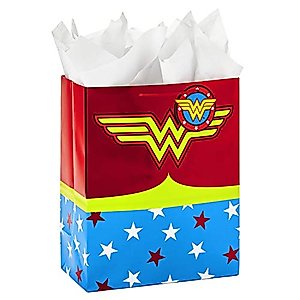Hallmark 13" Large Wonder Woman Gift Bag with Tissue Paper for Birthdays, Mother's Day, Nurses Day, Graduations, Valentines Day, Teacher Appreciation or Any Occasion