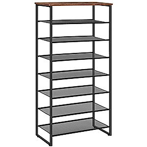 HOOBRO 8 Tier Shoe Rack, Large Capacity Shoe Shelf for 21-28 Pairs of Shoes, Shoe Storage Organizer with Detachable Metal Mesh, Strong and Stable, Easy Assembly, Industrial, Rustic Brown BF68XJ01