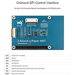 Waveshare 3.52inch E-Paper HAT Compatible with Raspberry Pi 4B/3B+/3B/2B/B+/A+/Zero/Zero W/WH/Zero 2W Supports Jetson Nano 360 × 240 Resolution SPI Interface Black/White Dual Colors