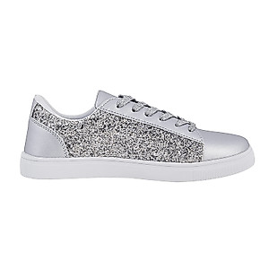 Women's Glitter Shoes Fashion Shiny Sequin Sneakers Tennis Sparkly Shoes Rhinestone Bling Shoes with Lace up(Silver Sequins,9.5)