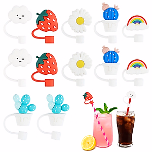 12 Pcs Silicone Straw Plug Reusable Straw Cover Cap Cute Cartoon Straw Tips Seal Splash Proof Straw Protector Caps Dust-proof Cup Straw Accessories for 6-8mm Straws