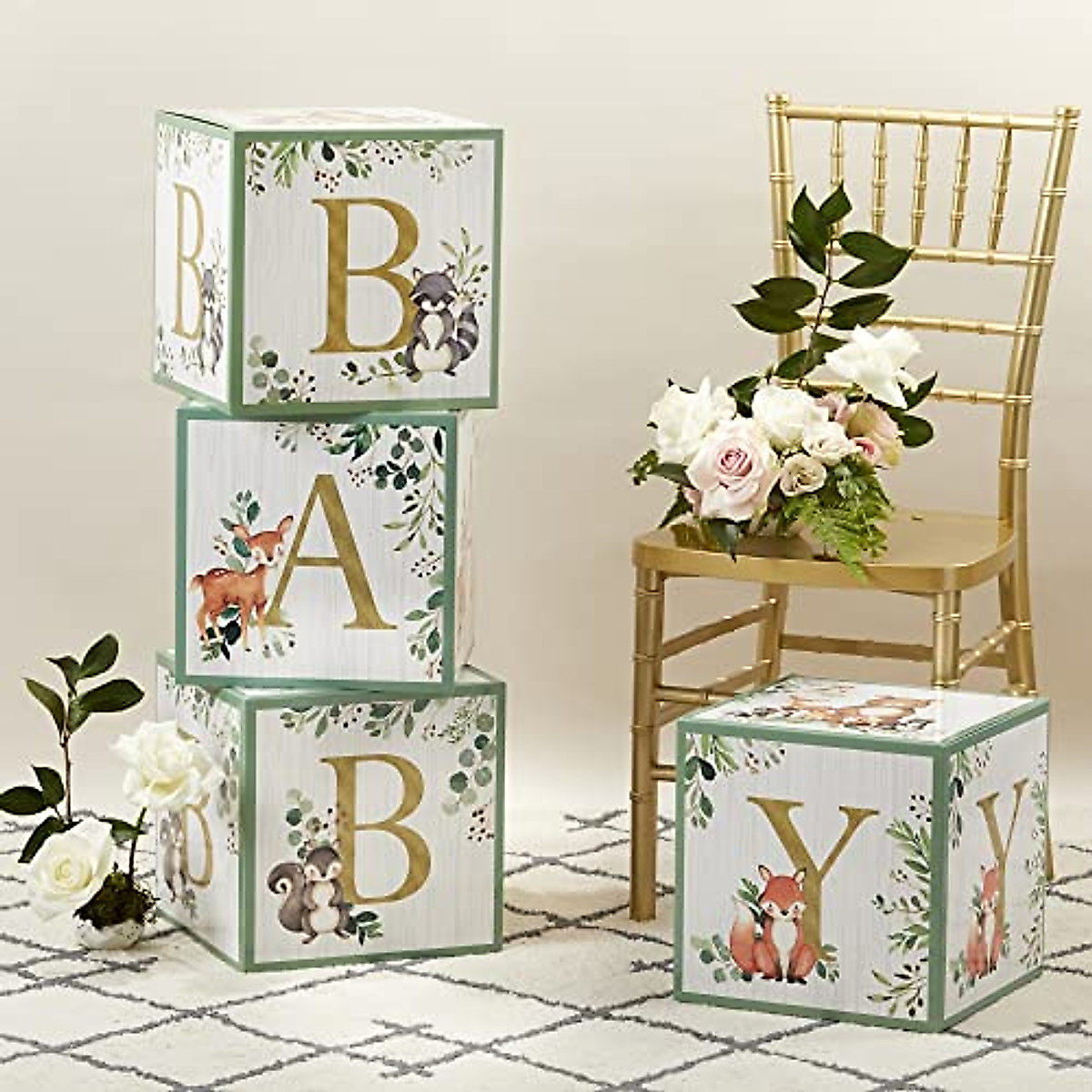 Kate Aspen (Set of 4) Woodland, 4 Count (Pack of 1), Baby Boxes with Letters For Baby Shower Decoration