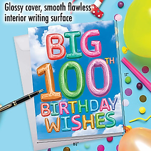 The Best Card Company - 100th Birthday Card with Envelope (8.5 x 11 Inch) - 100 Years Old, Big Stationery Birthday Greeting- Inflated Messages Milestones 100 (Not Actual Balloons) J5651HMBG-US