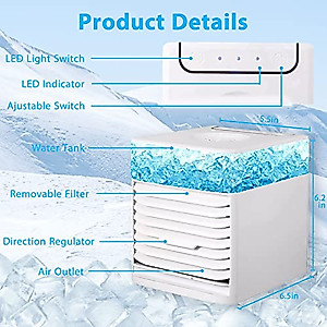 coosolvo Portable Air Conditioner, Personal Air Cooler with Quiet 3 Wind Speeds, Cooling Fan with Large Water Tank, Mini AC Unit with 7 Color Light, USB Small Air Conditioner for Home