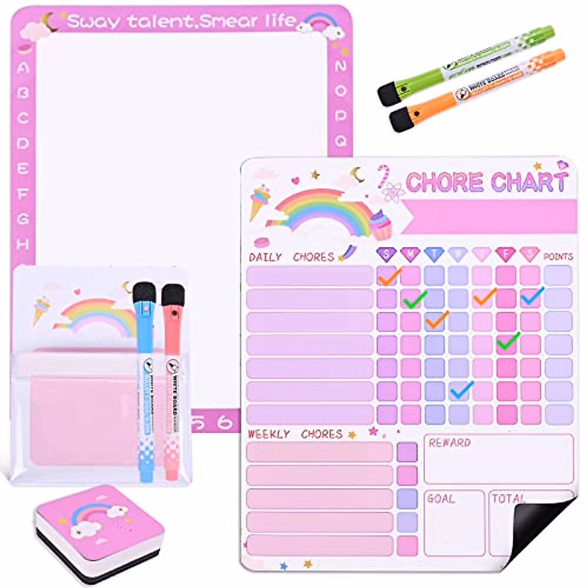 Rainbow Magnetic Chore Chart of Kids with Kids Doodle Board Magnetic,Good Behavior Chart,Magnetic Reward Chart Sets for Kids Behavior,My Responsibility Chart for Kids,Childhood Education Use