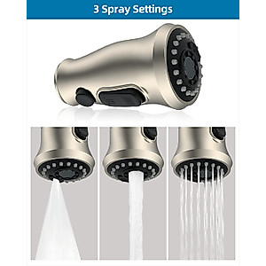 Hygie Rinse Pull Down Faucet Head Replacement with 9 Adapters Compatible with Moen Delta Faucet Head, 3 Function Kitchen Sink Faucet Sprayer Head Fit Most Faucet, Brushed Nickel