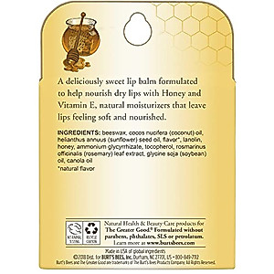 Burt's Bees Lip Balm - Honey, Lip Moisturizer With Responsibly Sourced Beeswax, Tint-Free, Natural Origin Conditioning Lip Treatment, 4 Tubes, 0.15 oz.