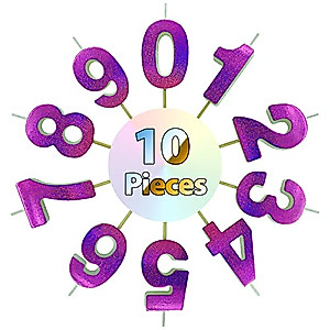Number Candles Rainbow for Happy Birthday Cake Numbers Candle Cakes Topper Decorations Toppers Gift Wedding Party 1st First Glitter (0-9 10PCS Set, Purple Glitter)