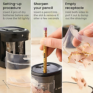 Arteza Electric Pencil Sharpener, Black, Dual-Hole, Fits 6–12-mm Pencils, Auto-Stop, Office Supplies for Teachers, Students, Classrooms, and Art Studios
