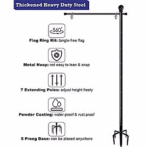 Balie Space 10FT Tall Freestanding Flag Pole for 3x5 Feet American Flag, Adjustable Garden Flagpole Stand with 5 Spikes Base for Outdoor Yard, 10 Feet