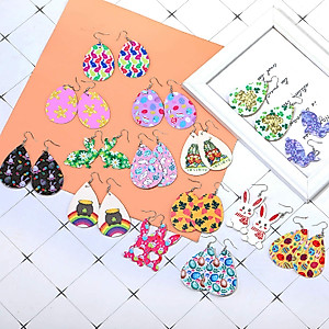 Honsny 24 Pairs St Patrick's Day Easter Earrings for Women Faux Leather Teardrop Dangle Earrings Set Clover Green Hat Easter Egg Dangle Earrings Jewelry for Women Drop Earrings