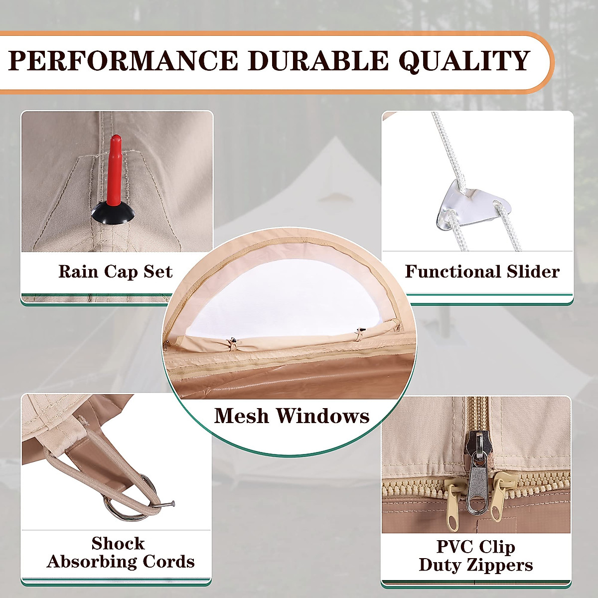 LETKIND Canvas Tent with Stove Jack, 4 Season Waterproof Camping Tent 4/6 Person Luxury Outdoor Glamping Yurt for Camping, Cotton Bell Tent for Winter Camping for Hunting Party