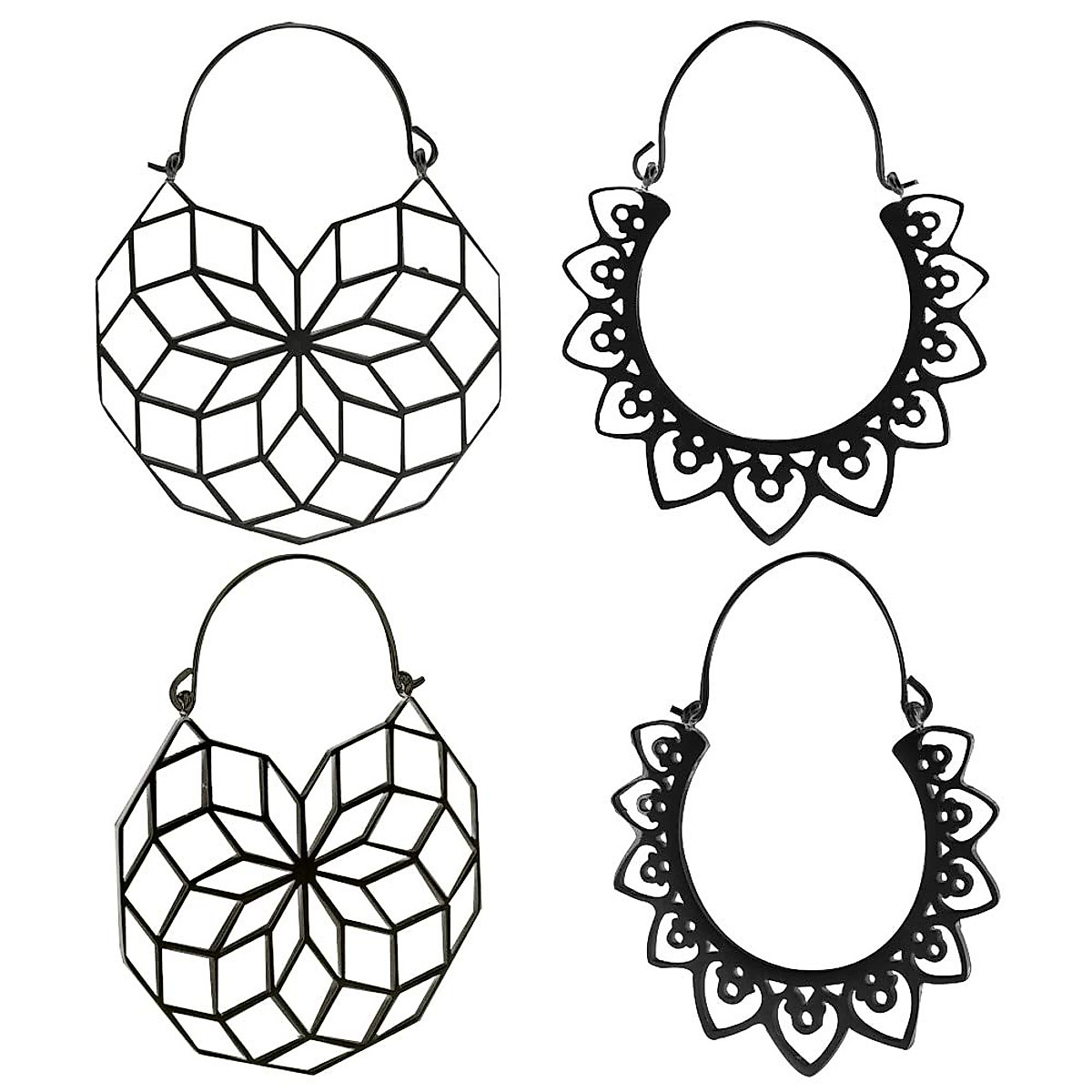 LADEMAYH Ear Hangers Black Lightweight Earrings for Ear Tunnels Gauges- Sunflower Design and Jagged Floral Stainless Steel Body Piercing Jewelry 2 Pairs Selling