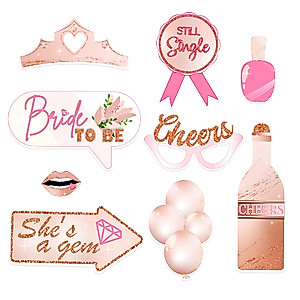 Qpout Bridal Shower Photo Booth Props Kit(21 Count), Rose Gold Wedding Hen Party Funny Selfie Props, Bride to Be Night Party Photo Props Decoration Accessories, with Bamboo Sticks& Stickers