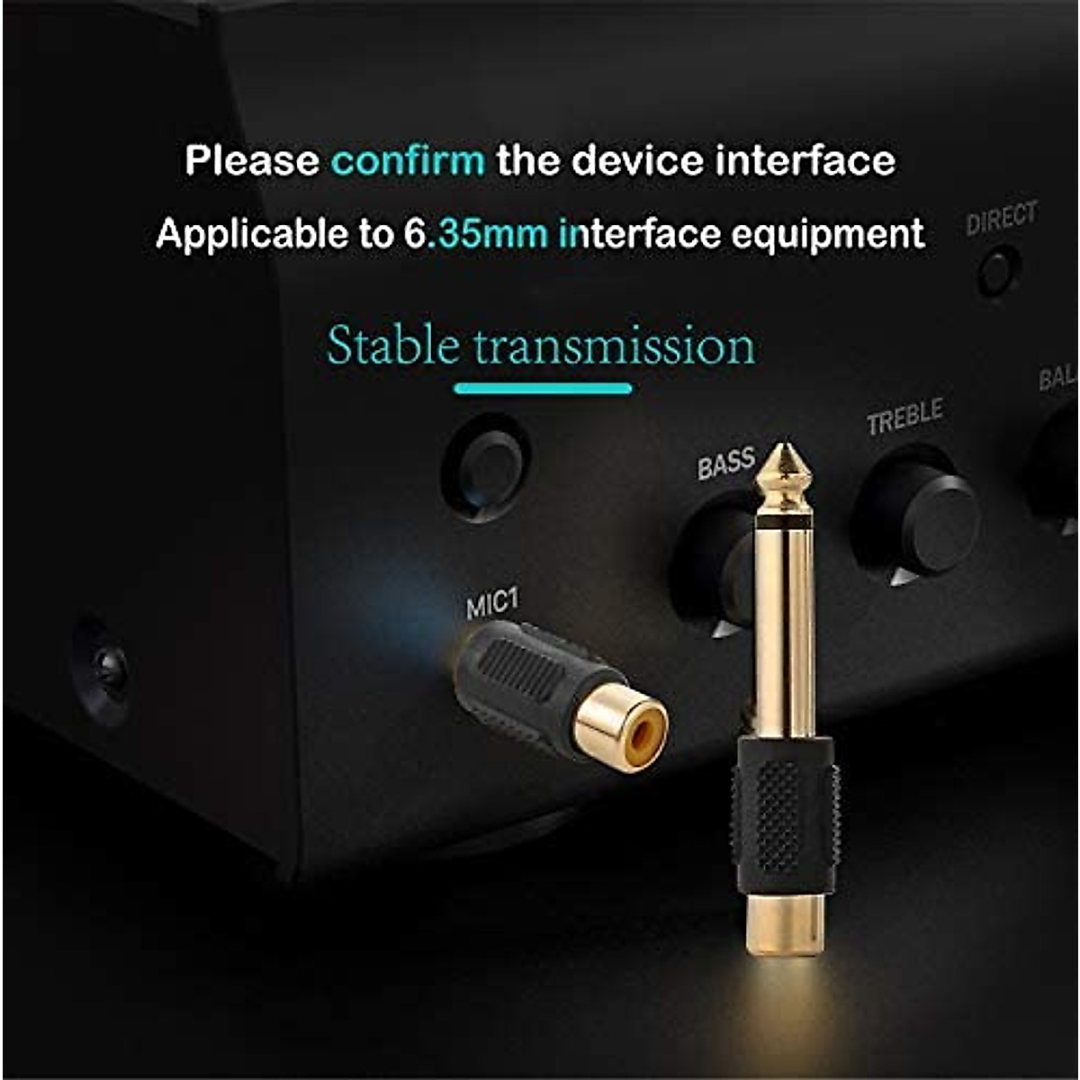 RCA to 1/4 Adapter, RCA Female to TS 6.35mm Mono Male Converter Audio Connector Plug Gold Plated for Mixer, Amp, Subwoofer (6-Pack)