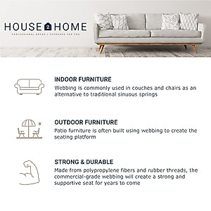 House2Home Webbing for Lawn Chairs and Furniture, Upholstery Webbing to Repair Couch Supports for Sagging Cushions, 3 Inch Wide by 40 Foot Roll 10% Stretch Elastic Chair Webbing Replacement