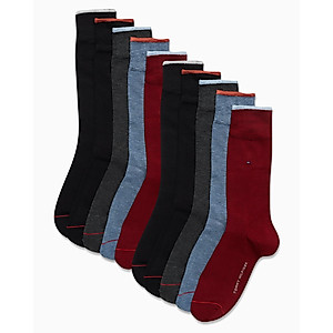Tommy Hilfiger Men's Dress Socks - Classic Comfort Crew Sock (10 Pack), Size 7-12, Burgundy Assorted