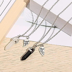 MIFYNN 2pcs Best Friends Crystal Necklace, Bullet Shape Gemstone Hexagonal Chakra Crystal Pendants Matching Heart Friendship Necklaces Set (B)