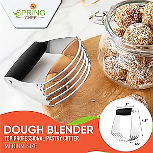 Spring Chef Dough Blender, Top Professional Pastry Cutter with Heavy Duty Stainless Steel Blades, Medium Size, Black