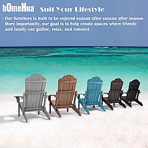 hOmeHua Folding Adirondack Chair Weather Resistant, Hard Plastic Imitation Wood Stripes Adirondack Chair, Easy to Fold Move & Maintain, Outdoor Chair for Patio, Backyard Deck, Fire Pit - Gray