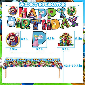 Mario Party Supplies Birthday Party Favors Super Mario Bros Birthday Decorations Include Birthday Banners, Balloons, Tablecloth, Cake Decoration, Cupcake Toppers, Hanging Swirls