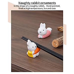 AEOLK Cute rabbit chopstick holder creative pottery decoration cute fashion gift home office desktop decoration car accessories kitchen supplies 5 pieces suitable for restaurant izakayaHoliday gifts,