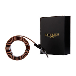 JUSTINREESS ENGLAND Eli Men’s Genuine Leather Reversible Belt 1.25", Leather Casual 2 Sides Belts with Anti-Scratch Zinc-Alloy Adjustable Buckle (Black & Brown, Size 34, Waist 32")