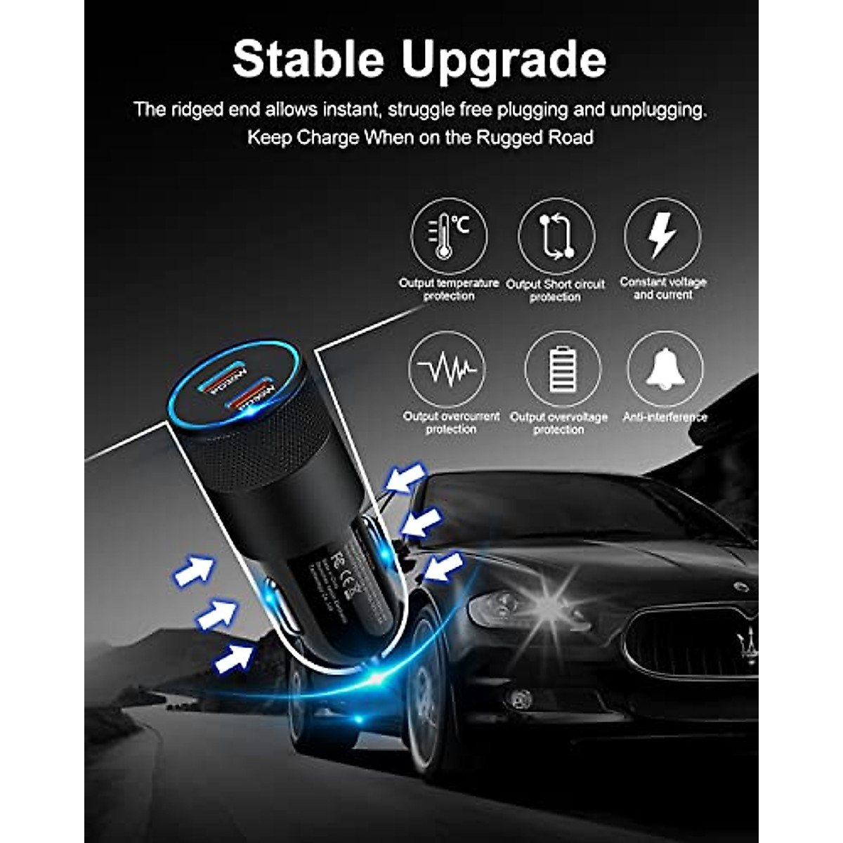 AILKIN 2 Pack Dual Port USB C Car Charger + 2Pack 6ft Fast Charging Type C to C Cable