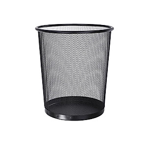 Generic Trash Can Bin Waste Basket Recycling Bin Lightweight Sturdy Garbage Container Metal Mesh Office Round Garbage Can for Home, Office, Bathroom, Bedroom, Kitchen (Black)