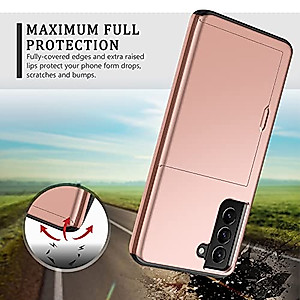 SAMONPOW for Samsung Galaxy S22 Case, Galaxy S22 Case with Card Holder Wallet Case Shockproof Silicone TPU Hard PC Dual Layer Protective Case Compatible with Samsung Galaxy S22 5G 6.1inch Rose Gold