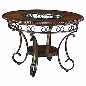 Signature Design by Ashley Glambrey Old World 45" Round Glass Top Dining Table, Brown