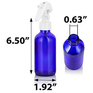 JUVITUS 4 oz Cobalt Blue Glass Boston Round Bottle with White Trigger Spray (6 pack) I Refillable Empty Storage Containers