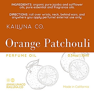 Orange Patchouli Delicious Natural Pure Essential and Fragrance Oil Perfume Roll On with Organic Jojoba Oil, Eau de Toilette, Alcohol Free, Small-Batch, Made in California