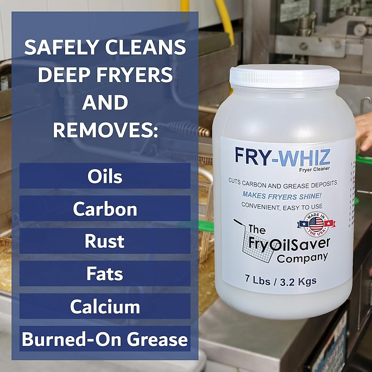 Fry-Whiz Deep Fryer Cleaner, Deep Fryer with Basket Cleaner, Fryer Boil Out Powder, Commercial Fryer Cleaner, Removes Carbon, Grease Deposits, Stains, Rust in Deep Fryers (Case of 4-Gallon)
