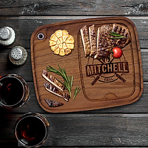 My Personal Memories Premium Personalized Wooden Steak Plate with Juice Groove - Custom Rustic Grill Serving Board for Meats, Chicken, Ribs, Barbecue