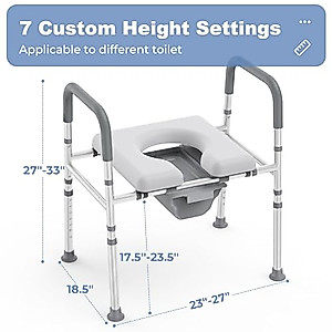 Raised Toilet Seat with Handles, Stand Alone Elongated Toilet Riser with arms and Widen seat, Heavy Duty 400lb Adjustable Commode Chair with Safety Frame, Shower Chair for Elderly, Handicap Pregant