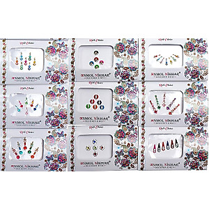 Avador Pack of 25 Assorted Bindi Multiple Sizes Multiple Designs Bollywood Indian Bride for Forehead