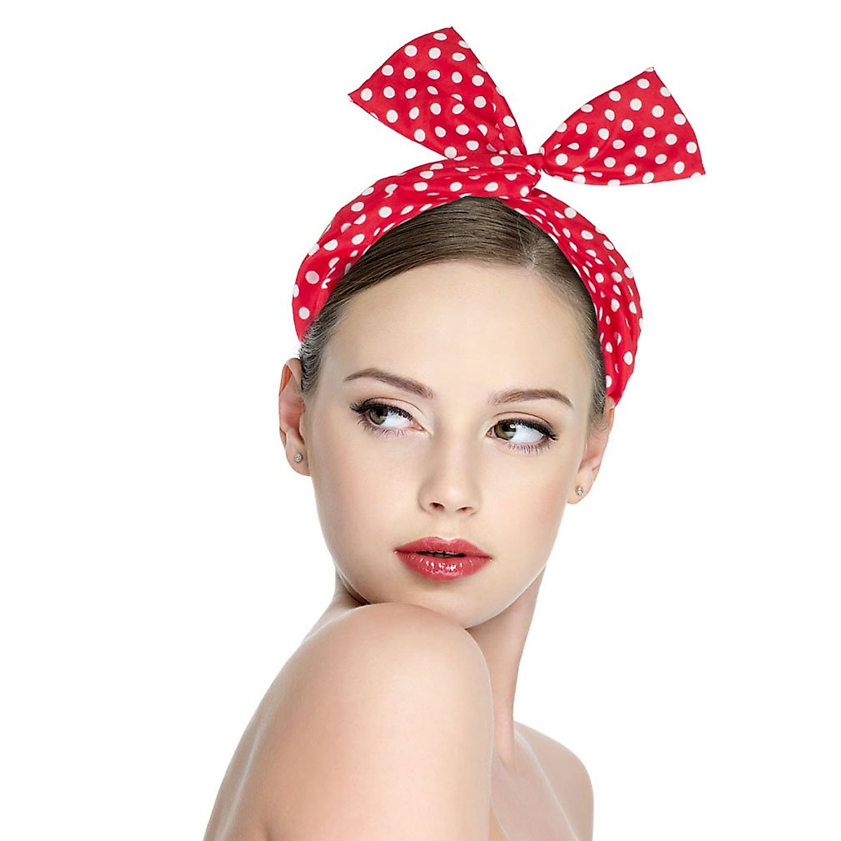 Ondder Wire Headband 4 Pack Retro Bowknot Polka Dot Wire Hair Holders for Women, Red