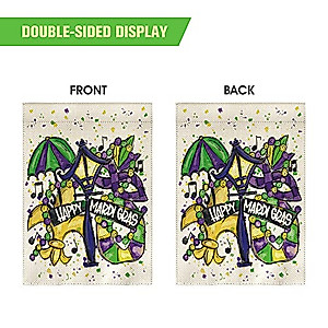 AVOIN Happy Mardi Gras Masquerade Mask Fleur de Lis Umbrella Garden Flag Vertical Double Sided, Holiday Party Mardi Gras Bead Lamp Yard Outdoor Decoration 12x18 Inch