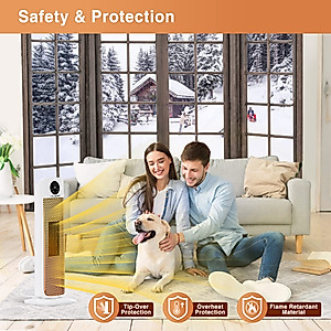 HAUSHOF 1500W Tower Space Heater, 1-24h Timer Digital Ceramic Heater with Touch& Remote Control, Overheat Protection, Safe for Home Office