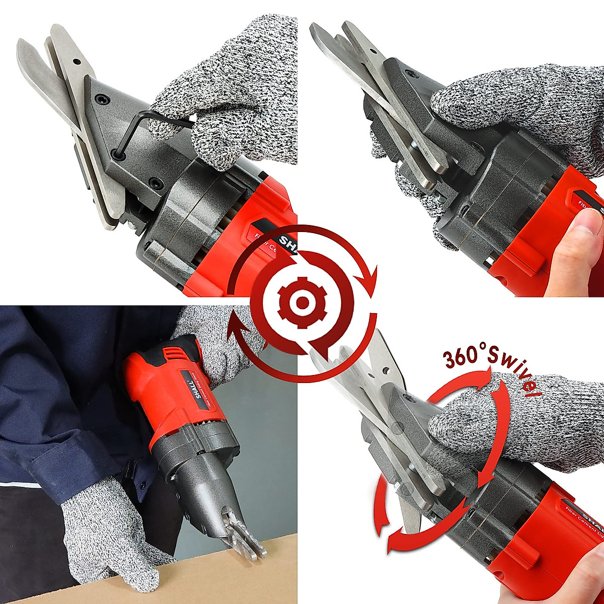 SHALL Electric Fiber Cement Siding Shear, 4.8-Amp Hardie Board Cutter with 360 Degree Swivel Head, Variable Speed & Continuous Cutting, for Cutting Cement Board, Tile Board, Backer board, 2700 SPM